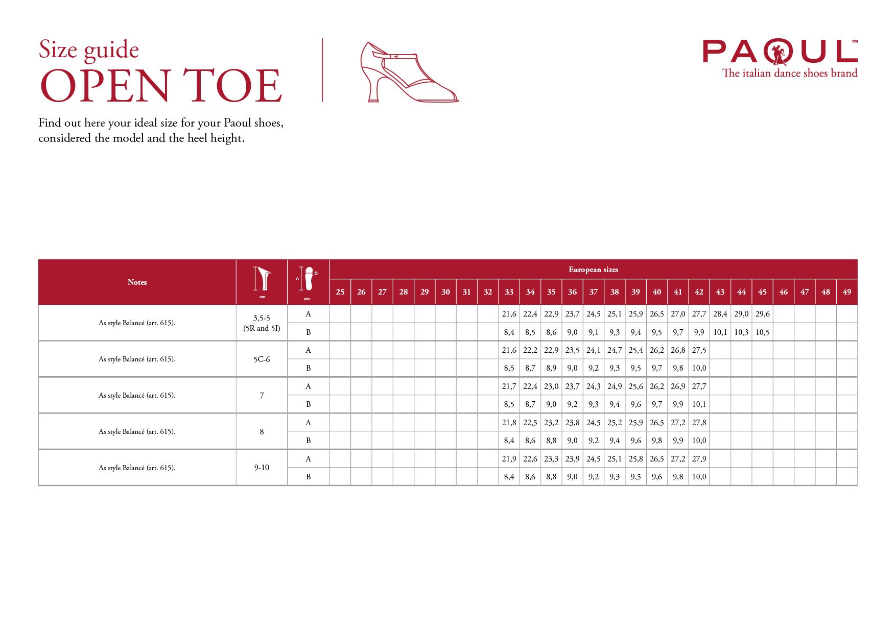 Size guide - Shop Paoul